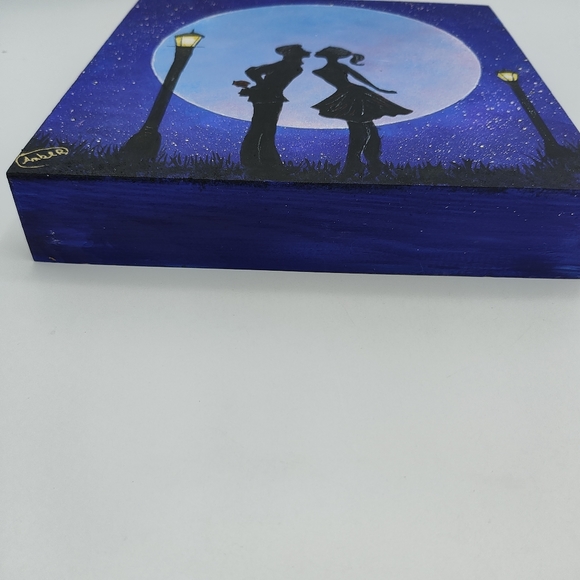 Art | Artist Signed Full Moon Kiss Acrylic Painting On 8x8 Wooden ...
